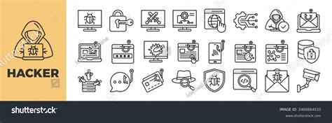 Conjunto De Iconos De Hacker Para Vector De Stock Libre De Regalías 2460884533 Shutterstock