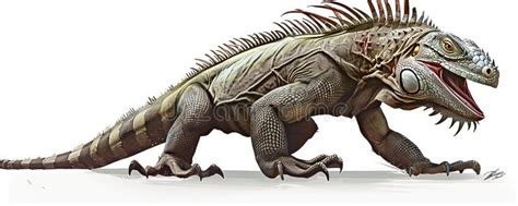 Lizard With Sharp Teeth And Sharp Claws Walking On A White Surface Stock Illustration