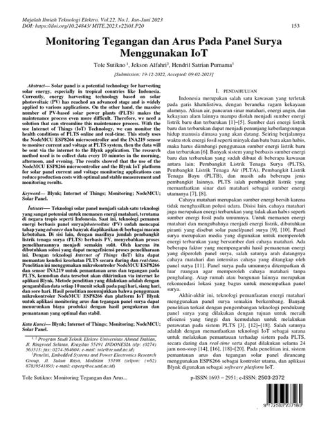 Monitoring Tegangan And Arus Panel Surya Menggunakan Iot Pdf