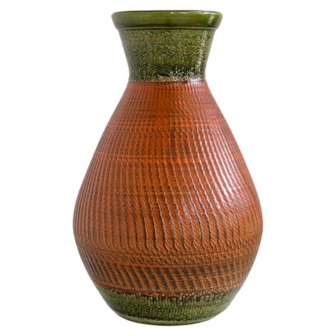 1960s West Germany Handmade Ceramic Vase Copper And Gold Color Finishes