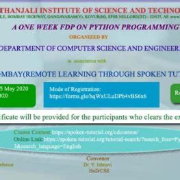 One Week Faculty Development Program On Python Programming Geethanjali