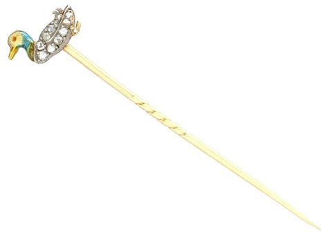 Victorian Diamond And Enamel Yellow Gold Duck Pin Brooch For Sale At