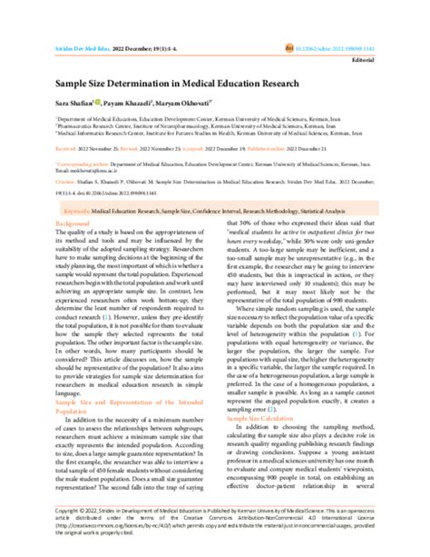 Pdf Sample Size Determination In Medical Education Research