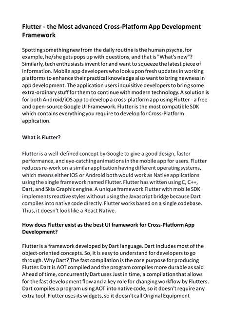 Flutter The Most Advanced Cross Platform App Development Framework Doc