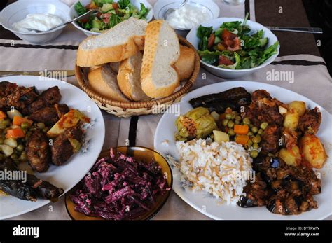 Plates Of Typical Turkish Cypriot Food Famagusta North Cyprus Stock