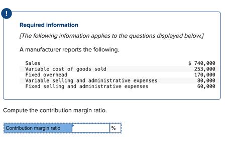Solved Compute The Contribution Margin Ratio