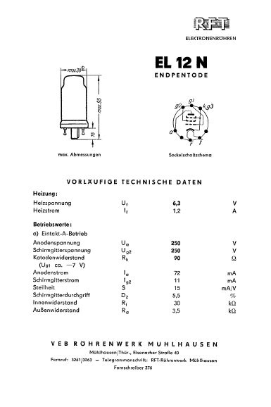El12n Datasheet Endpentode Rft