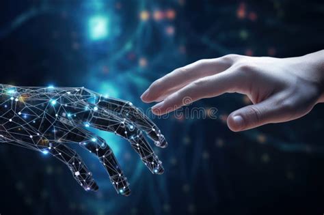 Ai Machine Learning Hands Of Robot And Human Touching On Big Data Network Connectionartificial