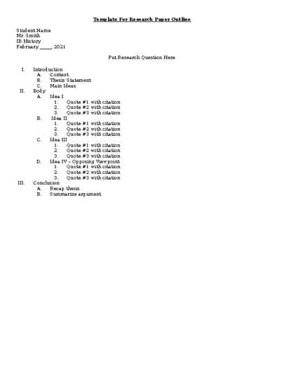 History Research Paper Outline Template By History Toolbox Tpt