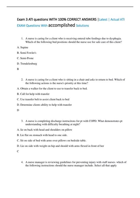 Exam 3 Ati Questions With 100 Correct Answers Latest Actual Ati Exam Questions With