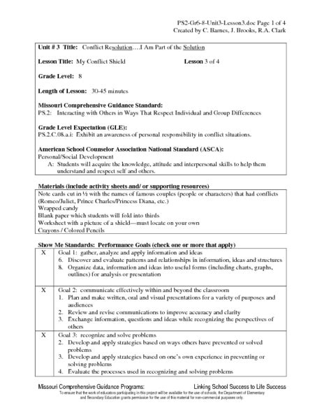 My Conflict Shield Lesson Plan For 8th Grade Lesson Planet
