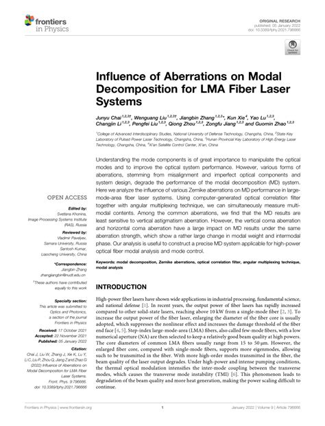 Pdf Influence Of Aberrations On Modal Decomposition For Lma Fiber Laser Systems