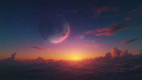 Night Sky With Full Bright Moon In The Clouds Cinematic Moon And Clouds Stock Illustration