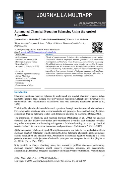 pdf automated chemical equation balancing using the apriori algorithm