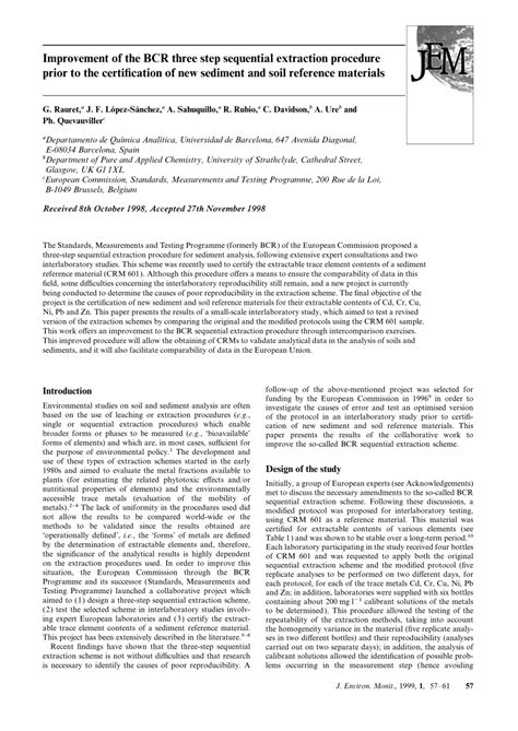 Pdf Improvement Of The Bcr Three Step Sequential Extraction Procedure