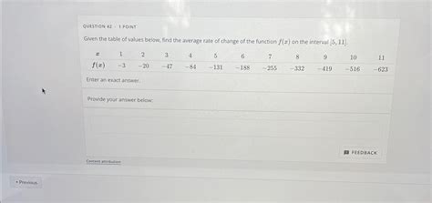 solved question 42 1 ﻿pointgiven the table of values