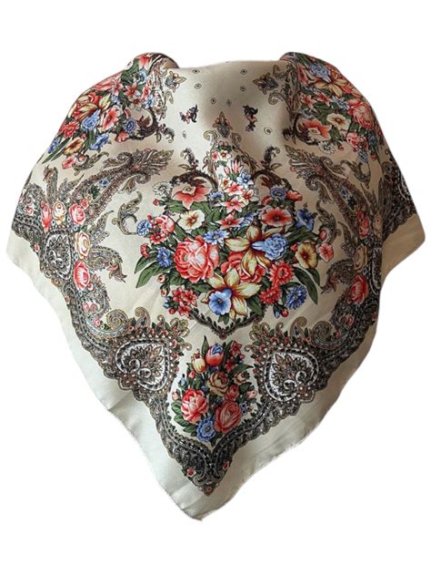 Traditional Polish Folk Head Scarf Royal Collection Beige Taste Of