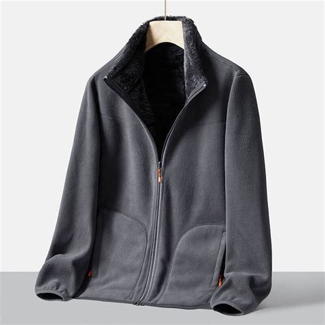 Mens Dual Sided Full Zip Polar Fleece Jacket With Sherpa Lining