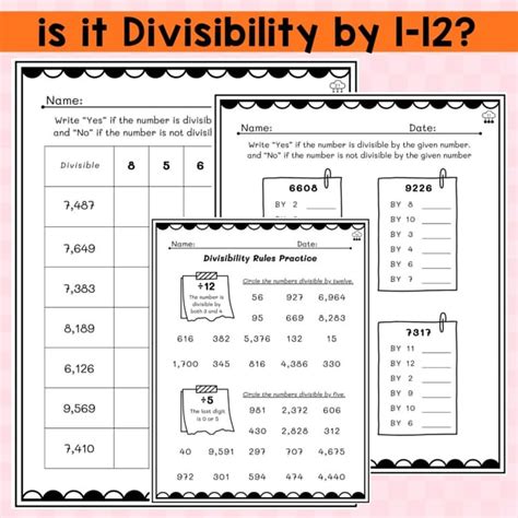 Divisibility Rules Worksheet Strategies Math Grade 4th 6th Tpt
