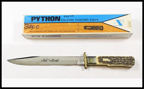 vintage sab python japan folding swing guard bowie hunting knife look