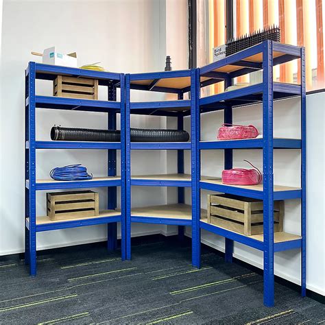 3x Blue Industrial Heavy Duty Steel 5 Tier Shed Shelving Storage Garage