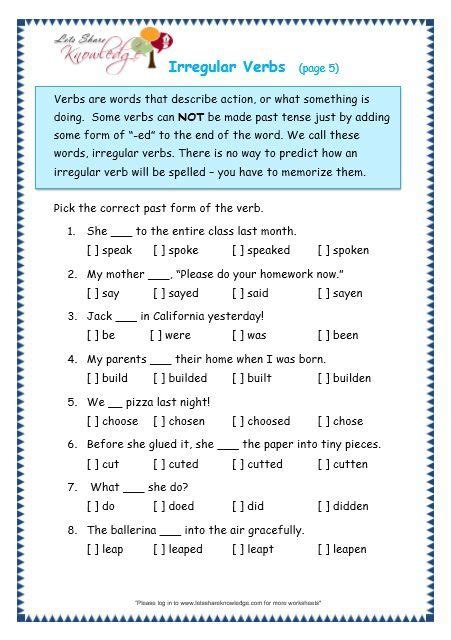 Regular And Irregular Verbs Worksheet For Class 5 Design Talk