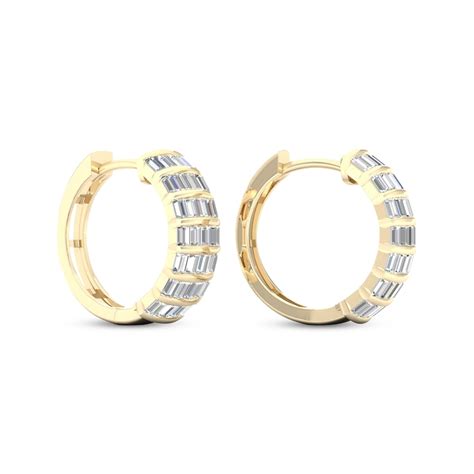 Mens Baguette Cut Diamond Hoop Earrings 1 Ct Tw 14k Yellow Gold Kay