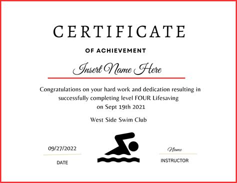 Editable Swimming Certificate Instant Download Swim Lesson Certificate