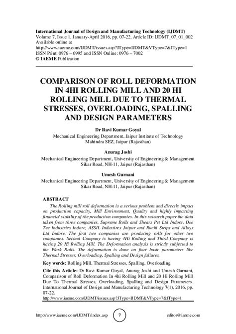 Pdf Comparison Of Roll Deformation In 4hi Rolling Mill And 20 Hi