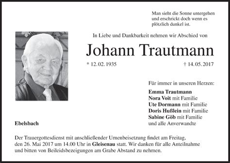 Johann Trautmann Traueranzeige Franken De