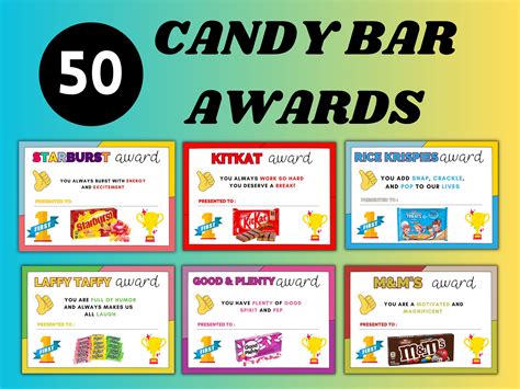 50 Candy Bar Awards Candy Bar Award Certificates Individual Candy