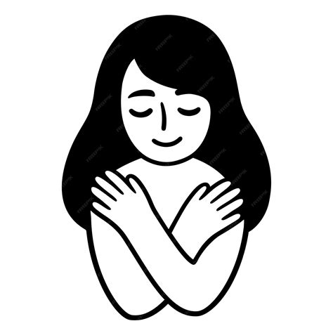 Premium Vector Girl Hugging Herself Black And White Doodle Drawing