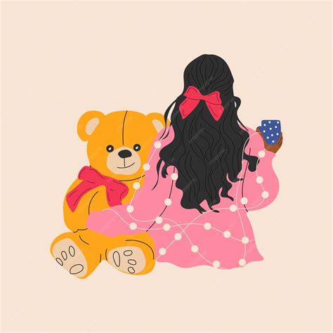 Premium Vector The Girl Sits With A Teddy Bear Wrapped In A Garland