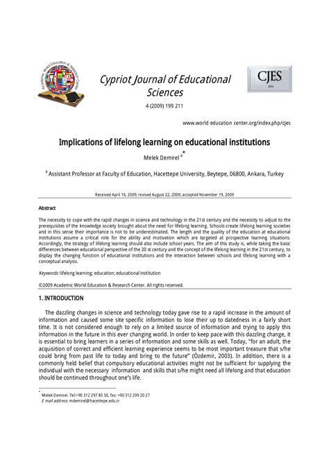 Pdf Implications Of Lifelong Learning On Educational Institutions