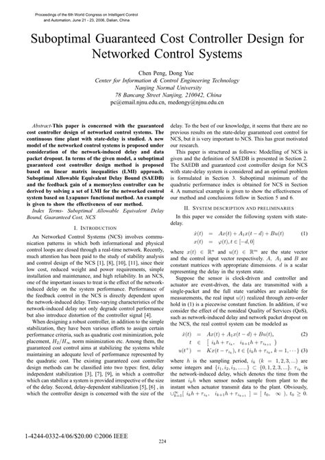 Pdf Suboptimal Guaranteed Cost Controller Design For Networked