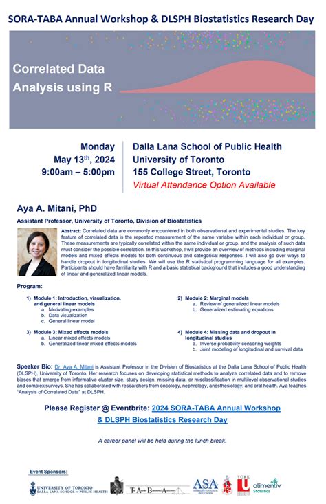 Annual Sora Taba Workshop Correlated Data Analysis Using R Set For Monday May 13 Asa Connect