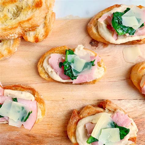 Grilled Ham And Cheese Crostini With Garlic White Bean Puree