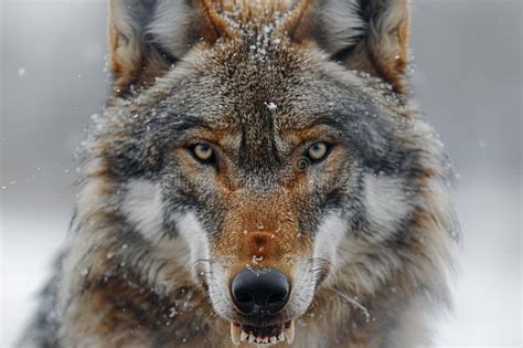 Wolf Head With Fierce Mouth Teeth Close Up With White Background Stock