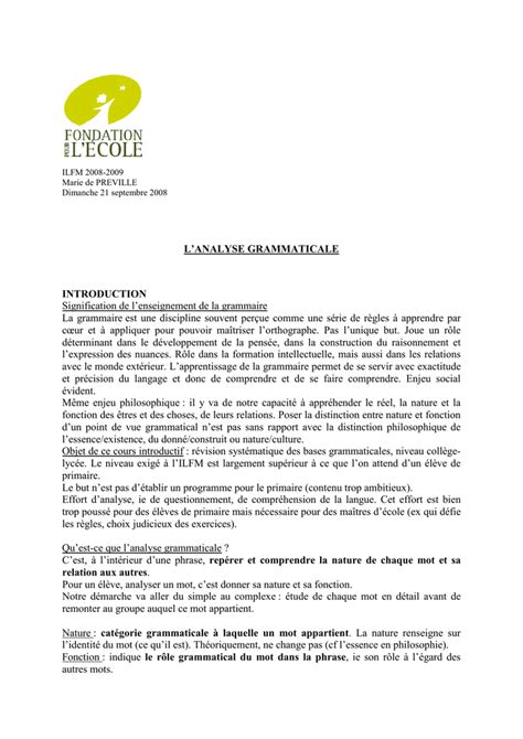 L`analyse Grammaticale Cours Pour étudiants