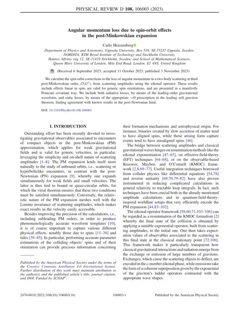 Pdf Angular Momentum Loss Due To Spin Orbit Effects In The Post Minkowskian Expansion
