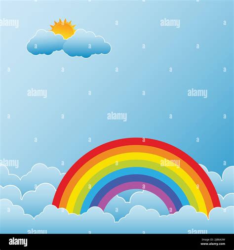 Rainbow With Sun And Cloudsvector Illustration Stock Vector Image