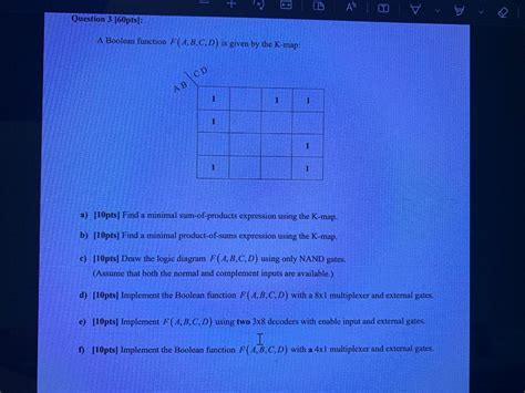 solved a boolean function f a b c d is given by the k map