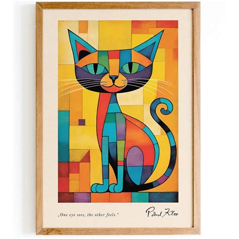 Paul Klee Retro Colorful Cat Wall Art Cat Wall Art Geometric Art
