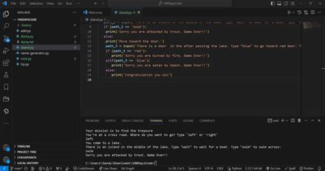 Day 3 Of Treasure Island Game Challenge Python Udemy Sandhya