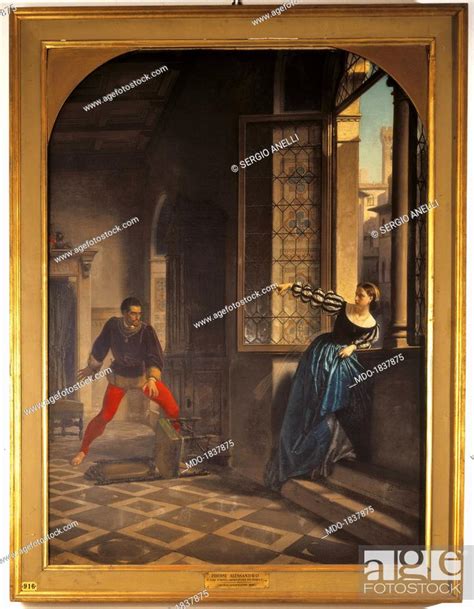 Alessandro De Medici And Luisa Strozzi By Alessandro Focosi 1862 19th Century Oil On Canvas