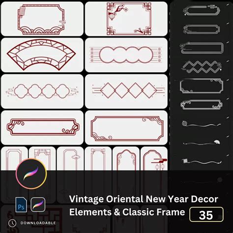35 Chinese Traditional Window Borders Ps And Procreate Brushset Vintage