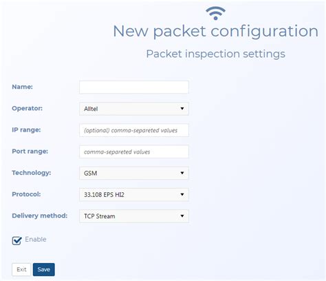 Edit New Packet Configuration Screen