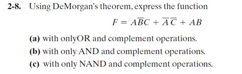 solved using demorgan s theorem express the function f abc