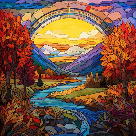 Premium Vector Landscape Stained Glass Background Nature Design