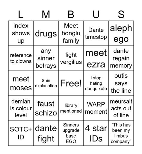 Rudys Canto 7 12 Limbus Bingo Card